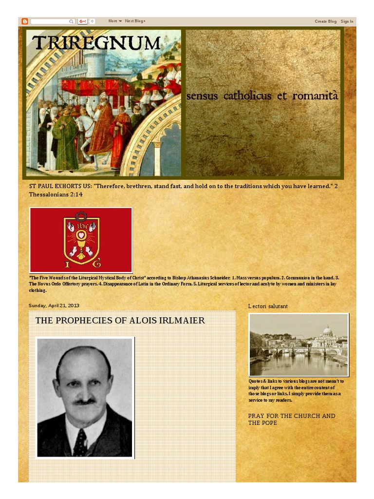 Triregnum Sensus Catholicus - The Prophecies of Alois Irlmaier | PDF ...