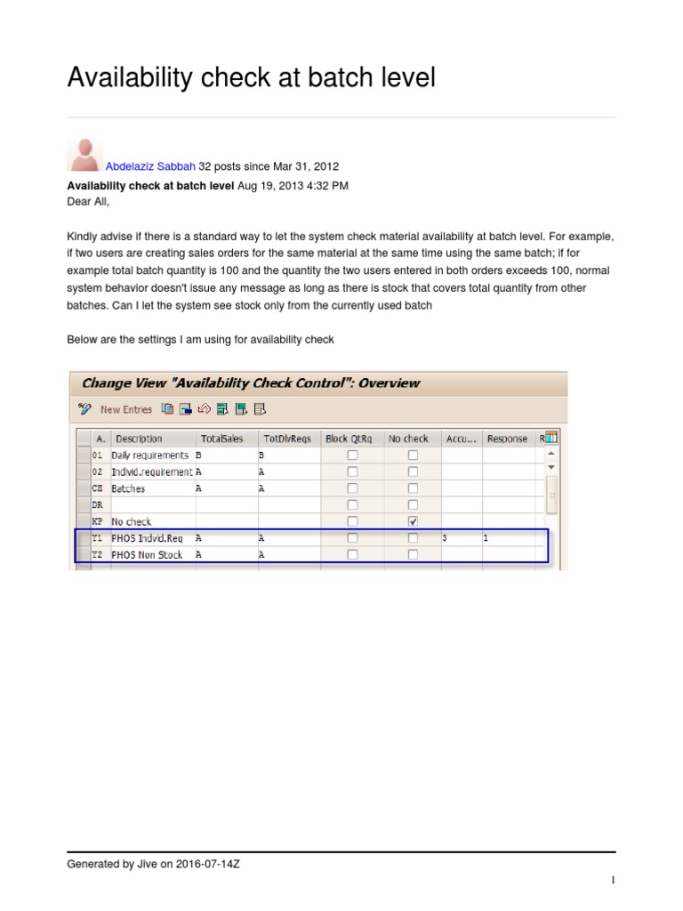 Availability Check at Batch Level: Abdelaziz Sabbah | PDF | Computing ... Availability Check at Batch Level: Abdelaziz Sabbah | PDF | Computing ...