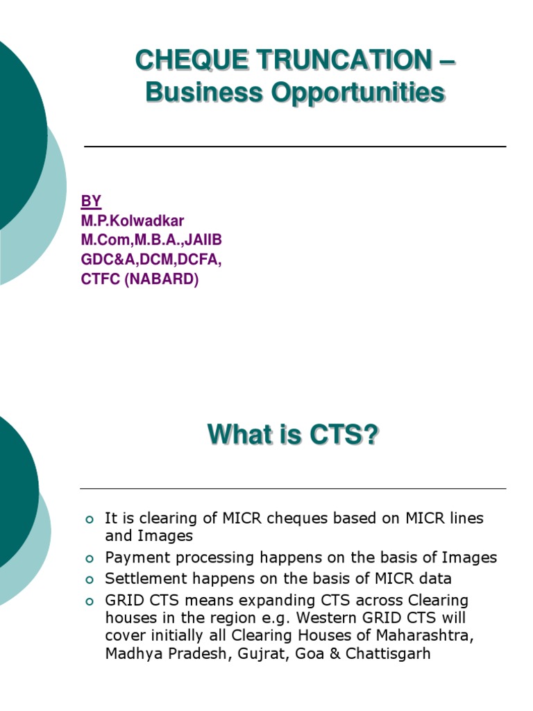 CHEQUE TRUNCATION - Business Opportunities | PDF | Clearing House ...