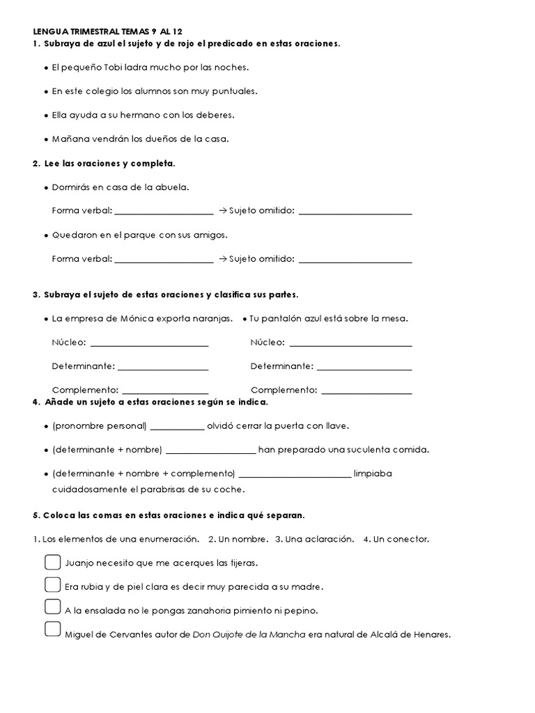 Trimestral Lengua 6º Primaria T 9al 12 | PDF | Asunto (gramática ...