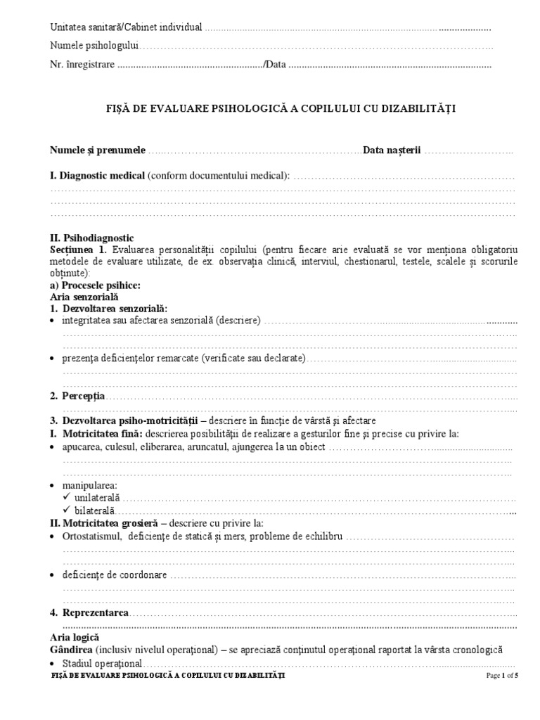 Fisa de Evaluare Psihologica | PDF