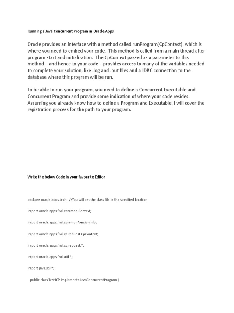 Running A Java Concurrent Program In Oracle Apps Pdf Java Programming Language Oracle