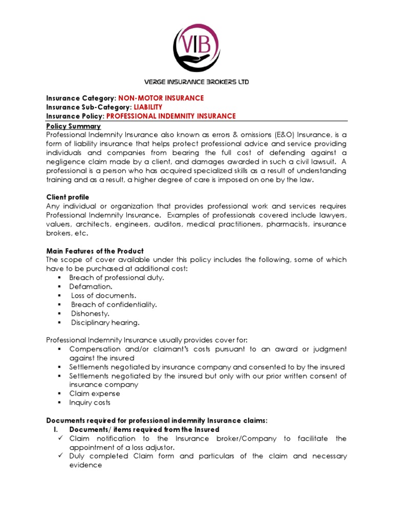 Professional Indemnity Insurance Overview | PDF