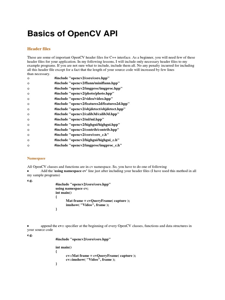 Basics of OpenCV API | PDF | Array Data Structure | Data Type