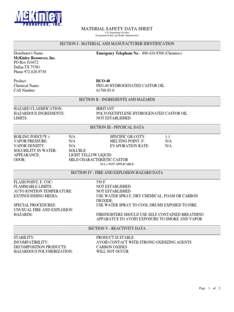 PEG-40 Hydrogenated Castor Oil Msds | Fires | Water