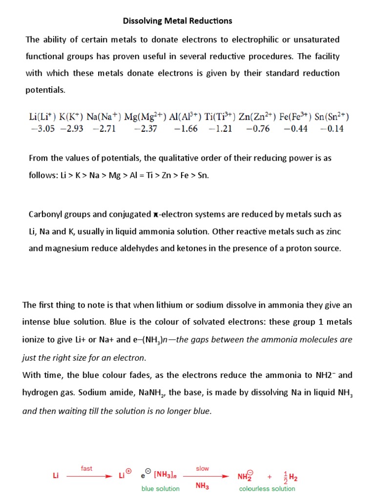 Dissolving Metal Reduction | PDF | Redox | Chemical Elements