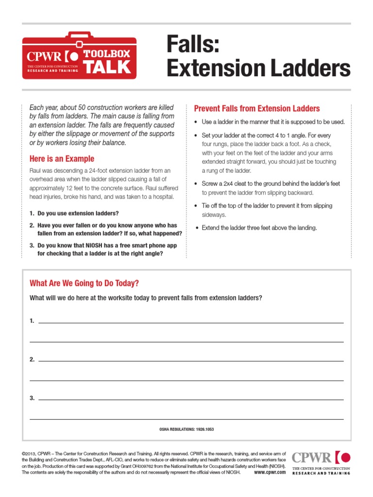 CPWR Falls Extension Ladders 0 PDF | PDF | Ladder | Prevention