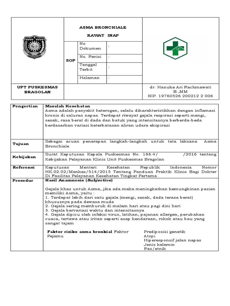 Sop Asma Bronchiale Rawat Inap | PDF