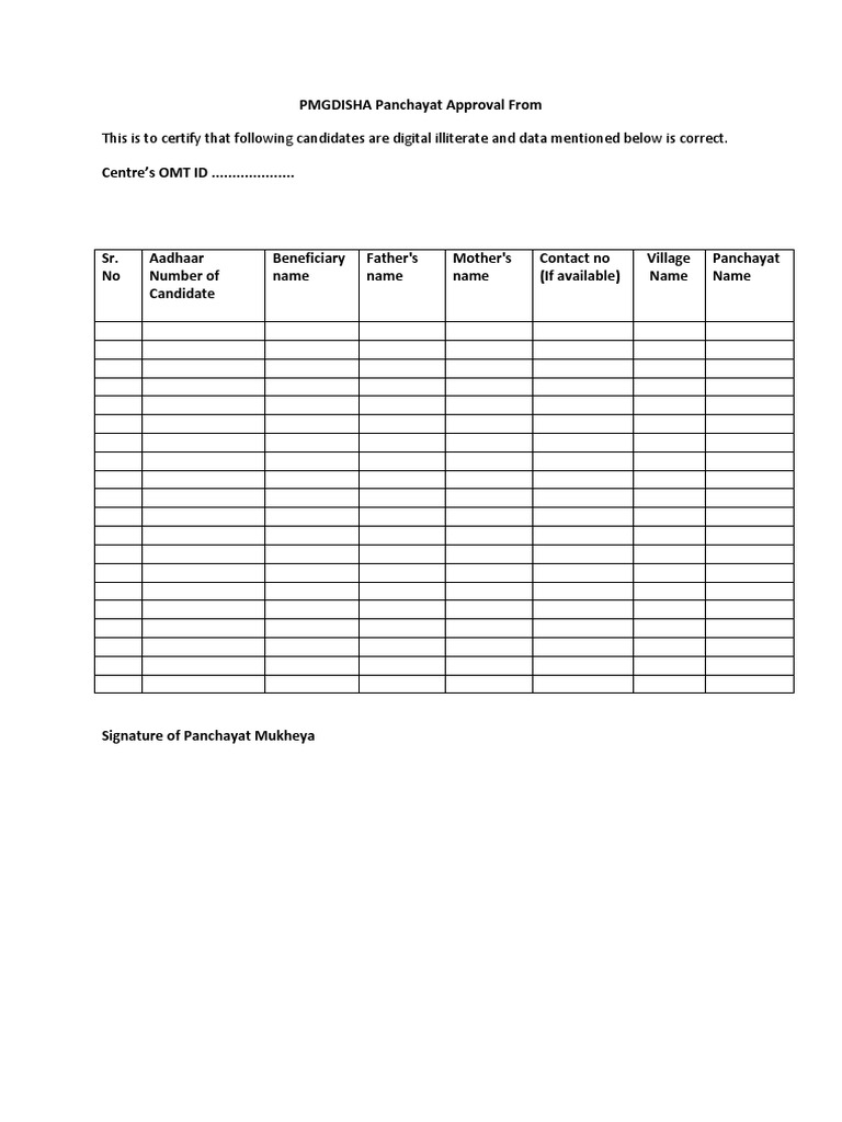 Panchayat Approval Form | PDF