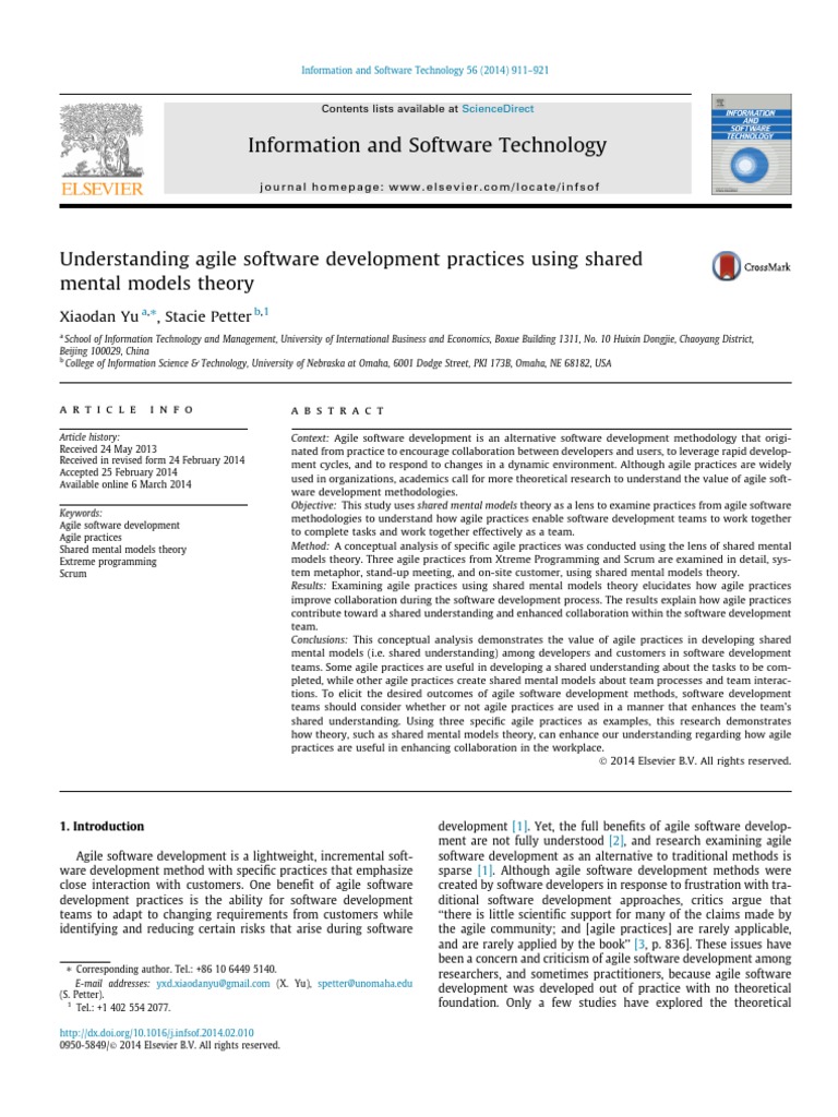 Understanding Agile Software Development Practices Using Shared Mental ...