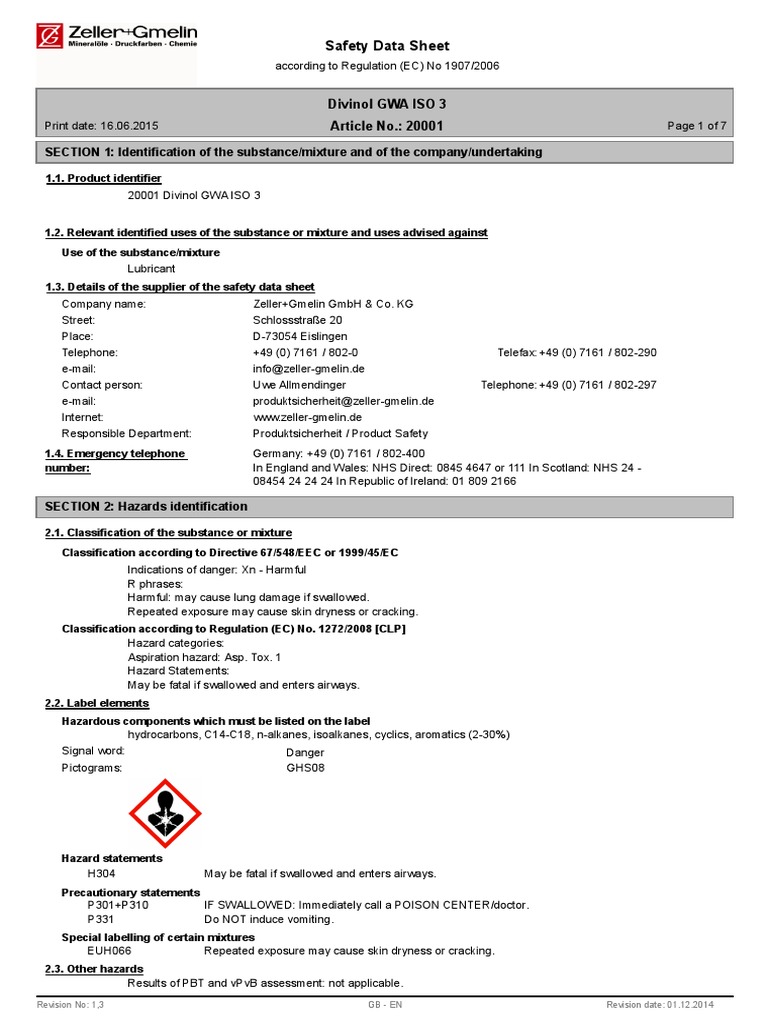Safety Data Sheet: SECTION 1: Identification of The Substance/mixture and of The Company ...
