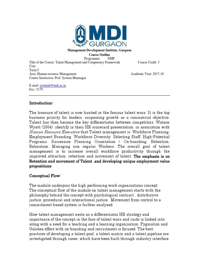 NMP 2017-Final-Updated Course Outline Talent Management CF | PDF ...