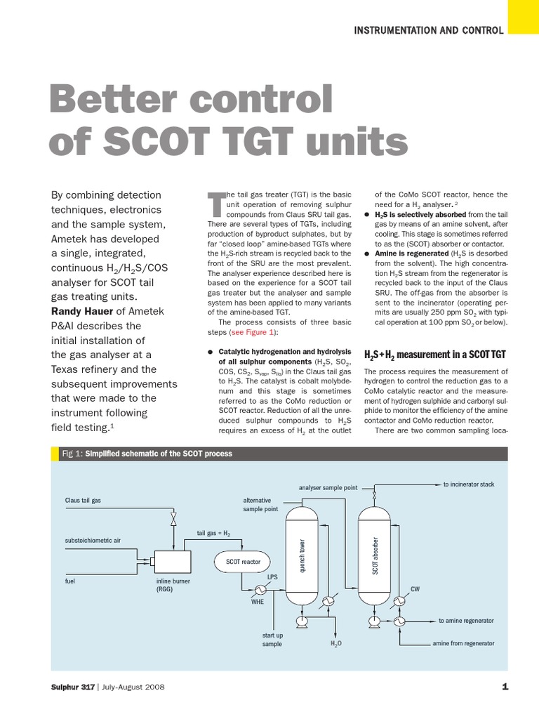 Better Control of SCOT TGT Units | PDF | Carbon Dioxide | Electrical ...