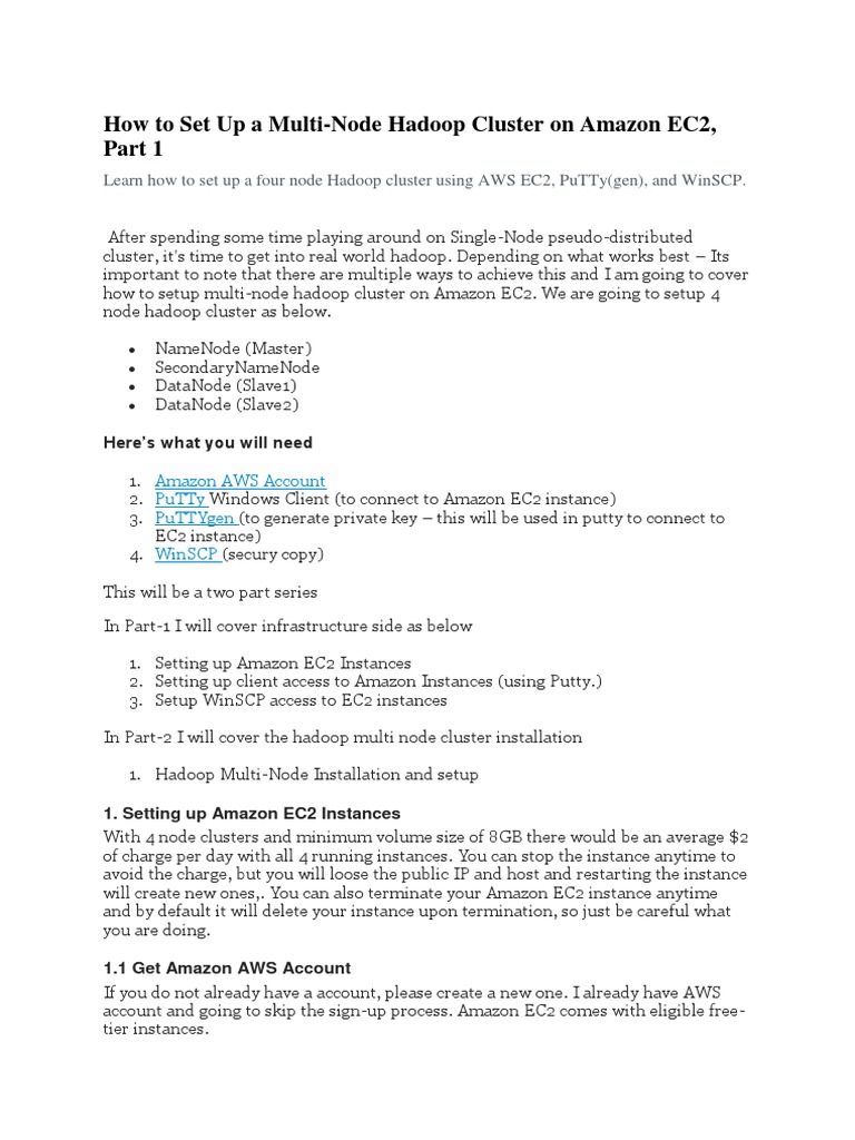 How To Set Up A Multi Node Hadoop Cluster On Amazon Ec2 Withscreenshots Pdf Apache Hadoop 