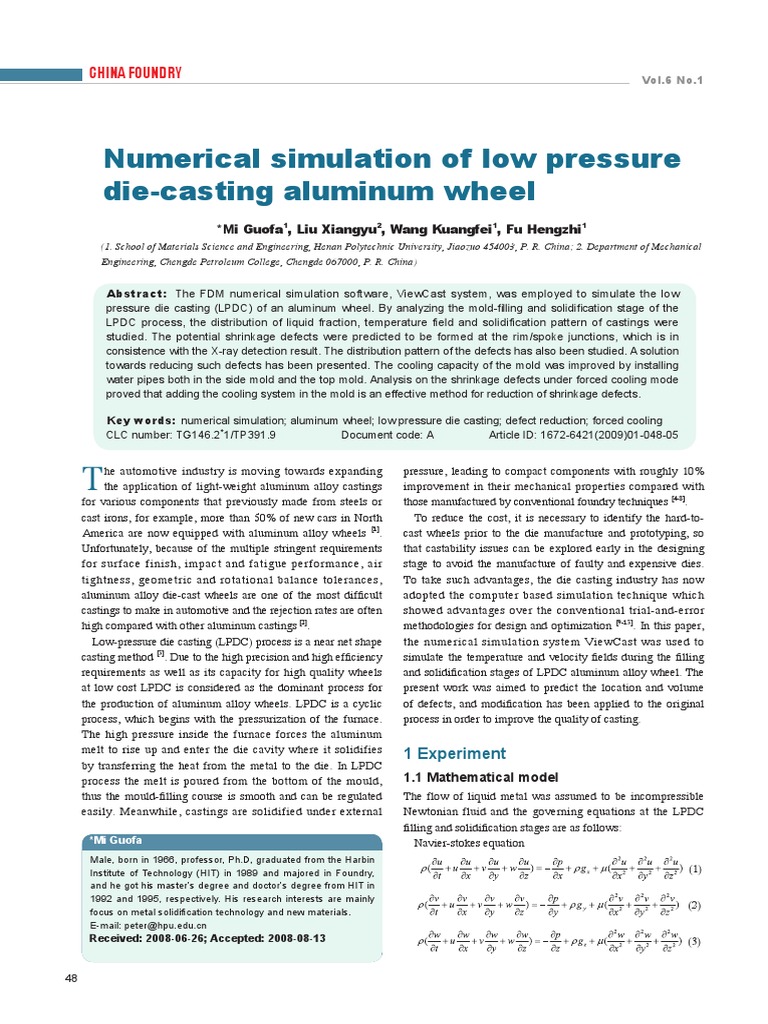 Numerical Simulation of Low Pressure Die-Casting Aluminum Wheel | PDF | Casting (Metalworking ...