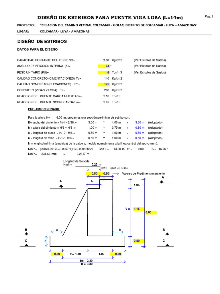 Diseño de Estribo de Puente | Fundación (Ingeniería) | Mecánica de sólidos