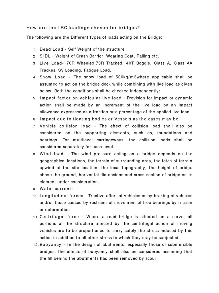 IRC Loadings For Bridges | PDF | Structural Load | Bridge