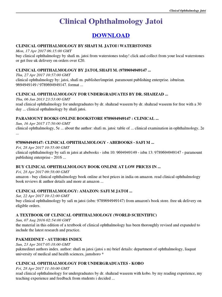 Clinical Ophthalmology Jatoi PDF Download | Textbook | E Books