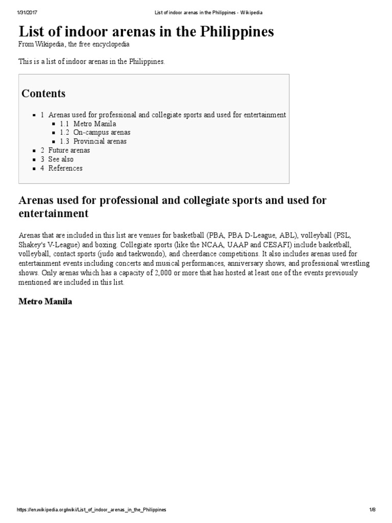 List of Indoor Arenas in The Philippines | PDF | Metro Manila | Philippines