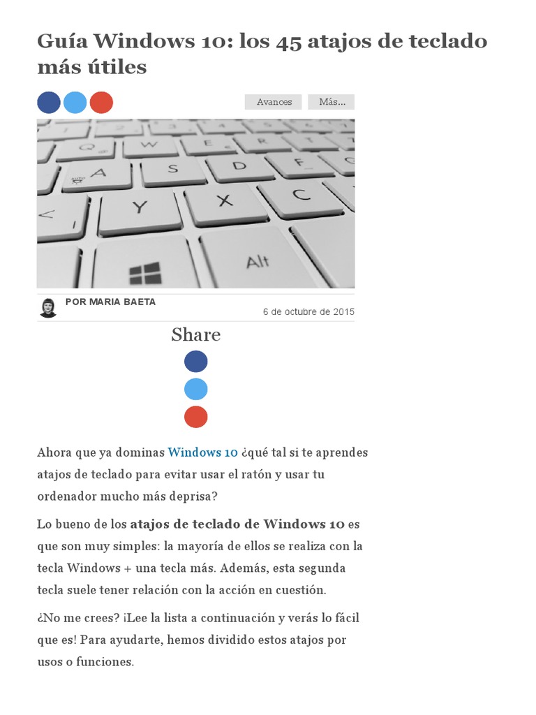 Guía Windows 10 - Los 45 Atajos de Teclado Más Útiles | PDF | Windows ...