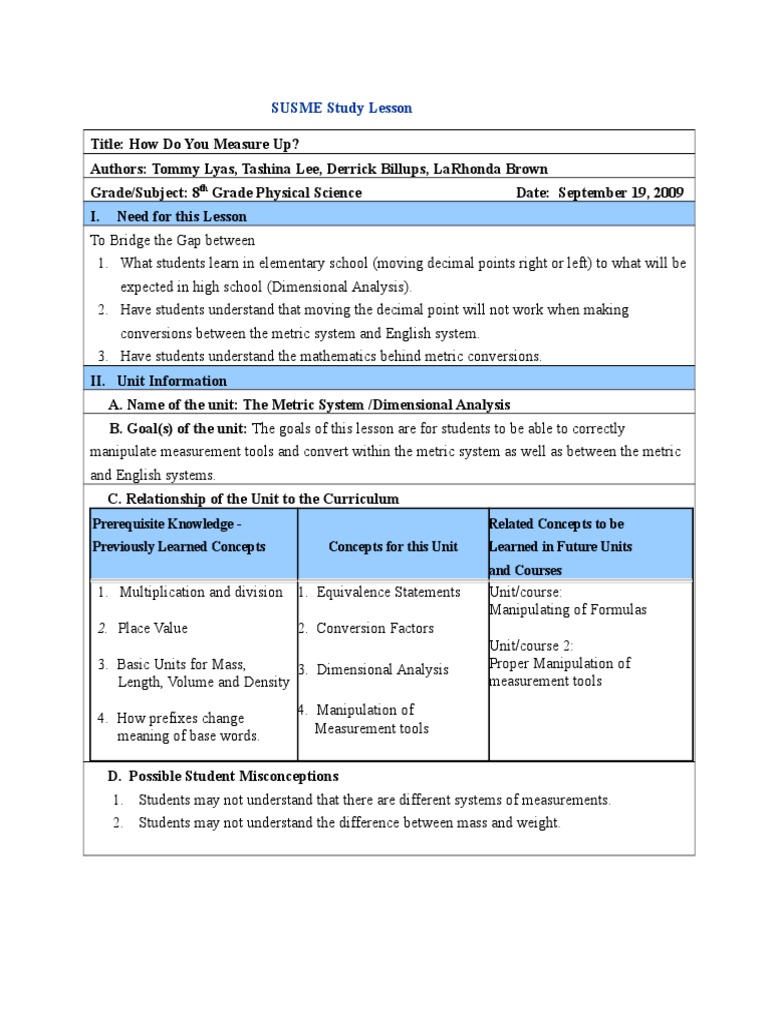 Metric Measurement and Analysis Lesson | PDF | Measurement | Volume