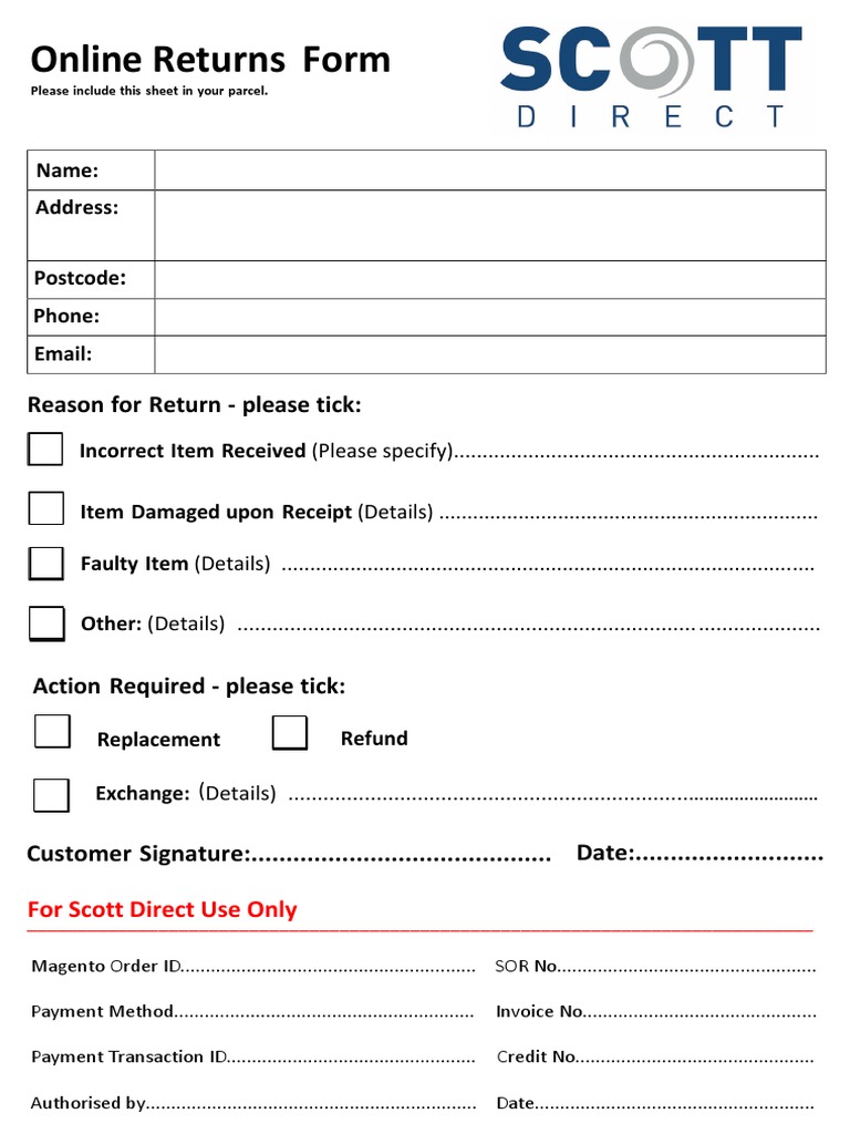 Online Returns Form | PDF | Receipt | Service Industries