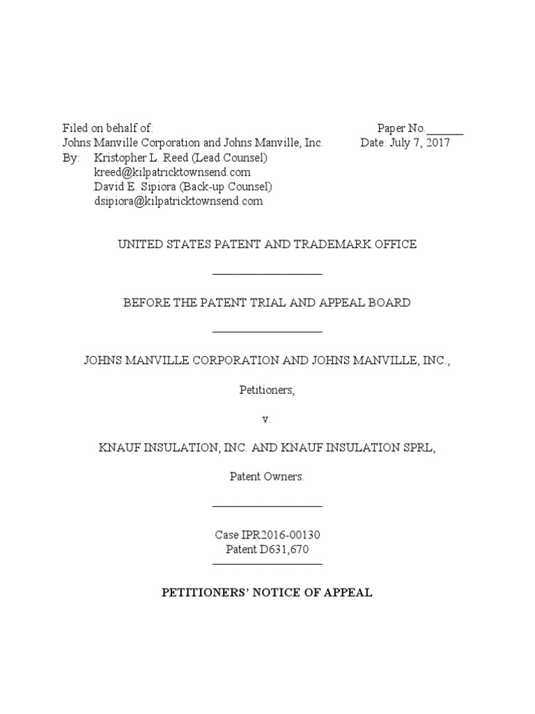 Johns Manville - NOA | PDF | United States Patent And Trademark Office ...
