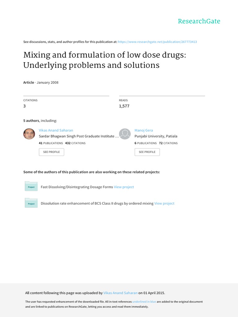 Mixing and Formulation of Low Dose Drugs Underlyin | PDF | Tablet ...