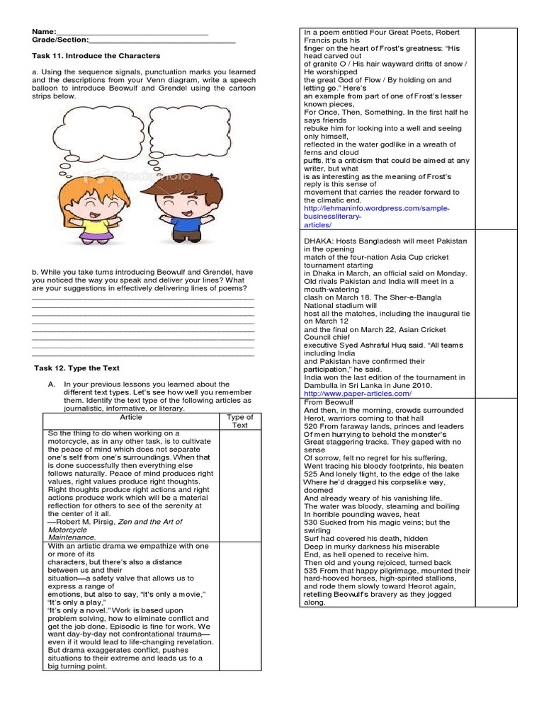 Beowulf and Grendel Character Introduction | PDF | Poetry