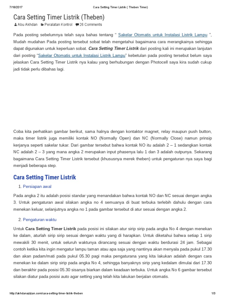Cara Setting Timer Listrik (Theben Timer) | PDF