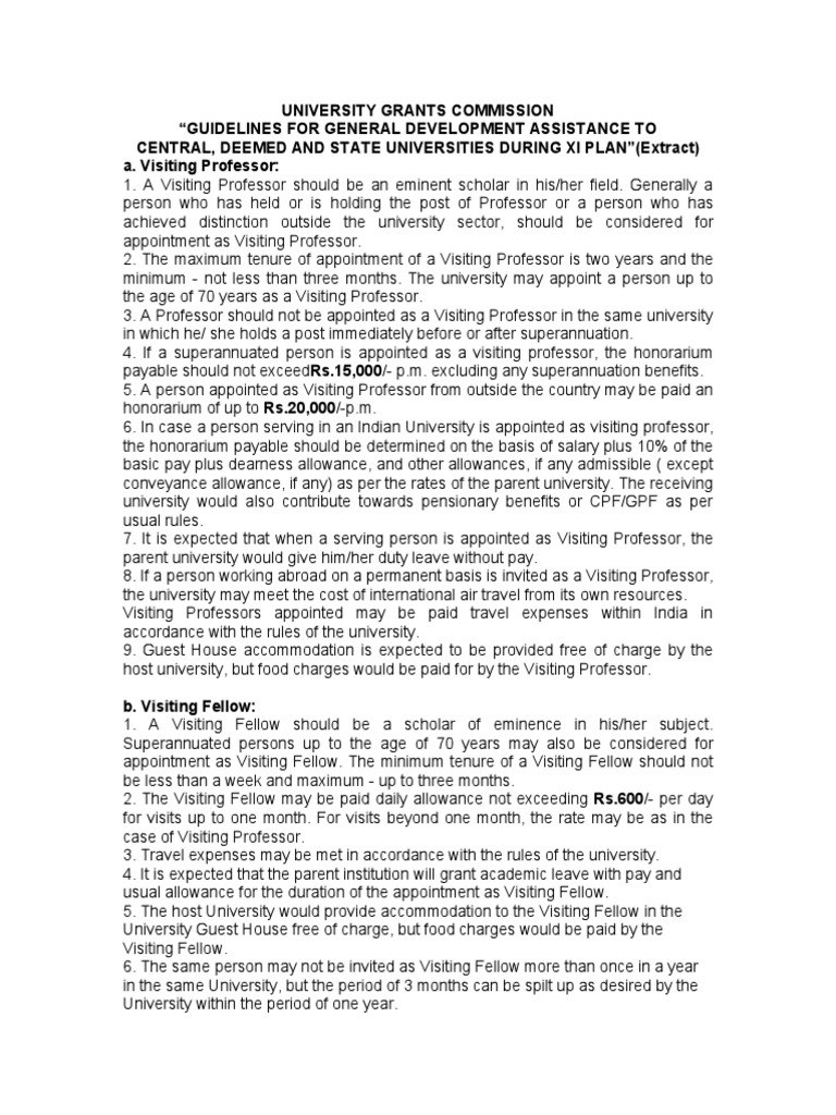 Ugc Guidelines Visiting Faculty | PDF | Professor | Pension