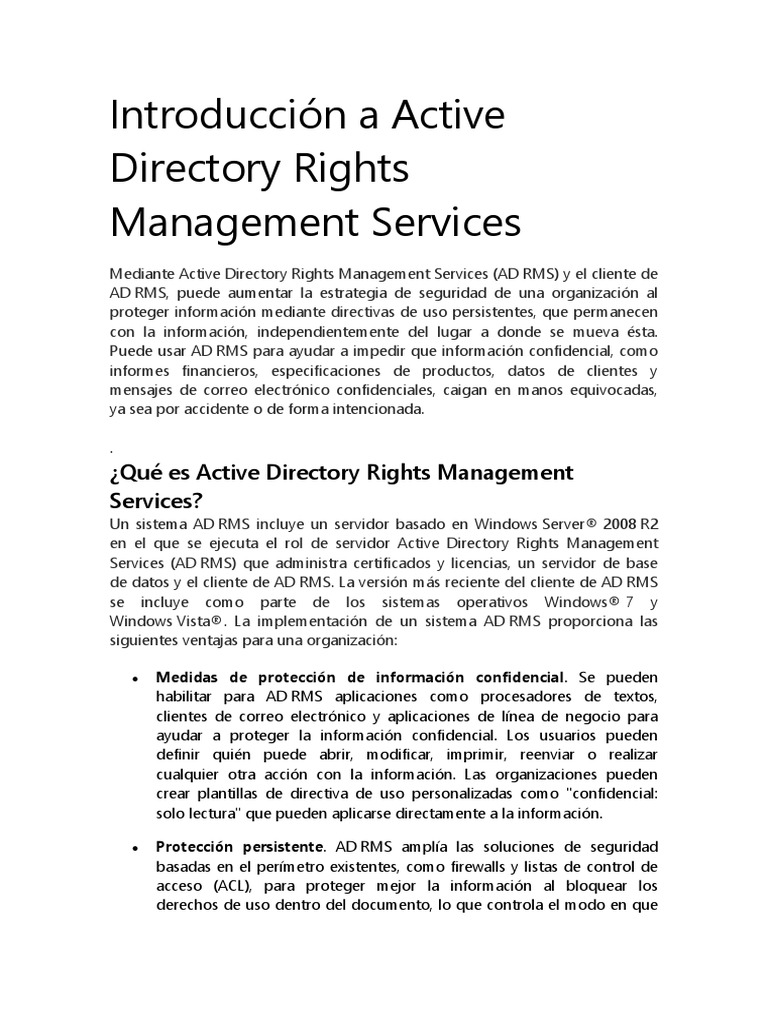 Active Directory Rights Management Services (AD RMS) | PDF | Servidor ...