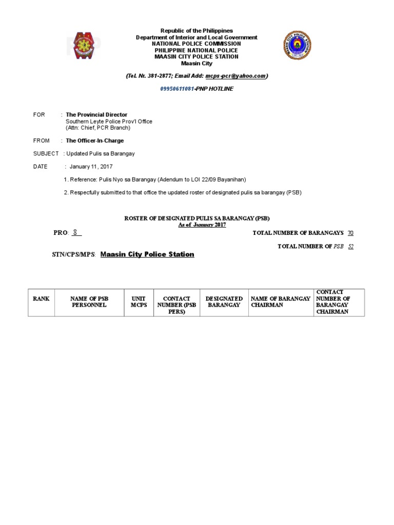 PULIS NYO SA BARANGAY MATRIX January 2017 | PDF | Philippines