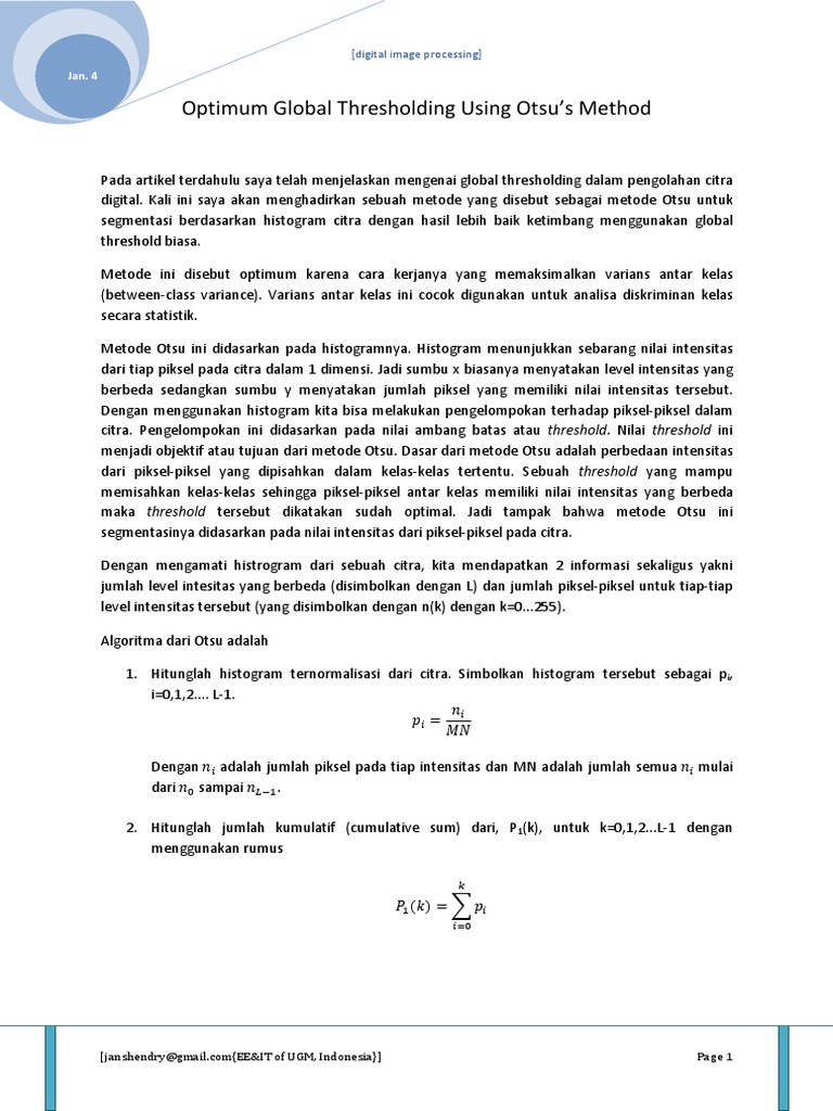 Image Thresholding Using Otsu PDF | PDF