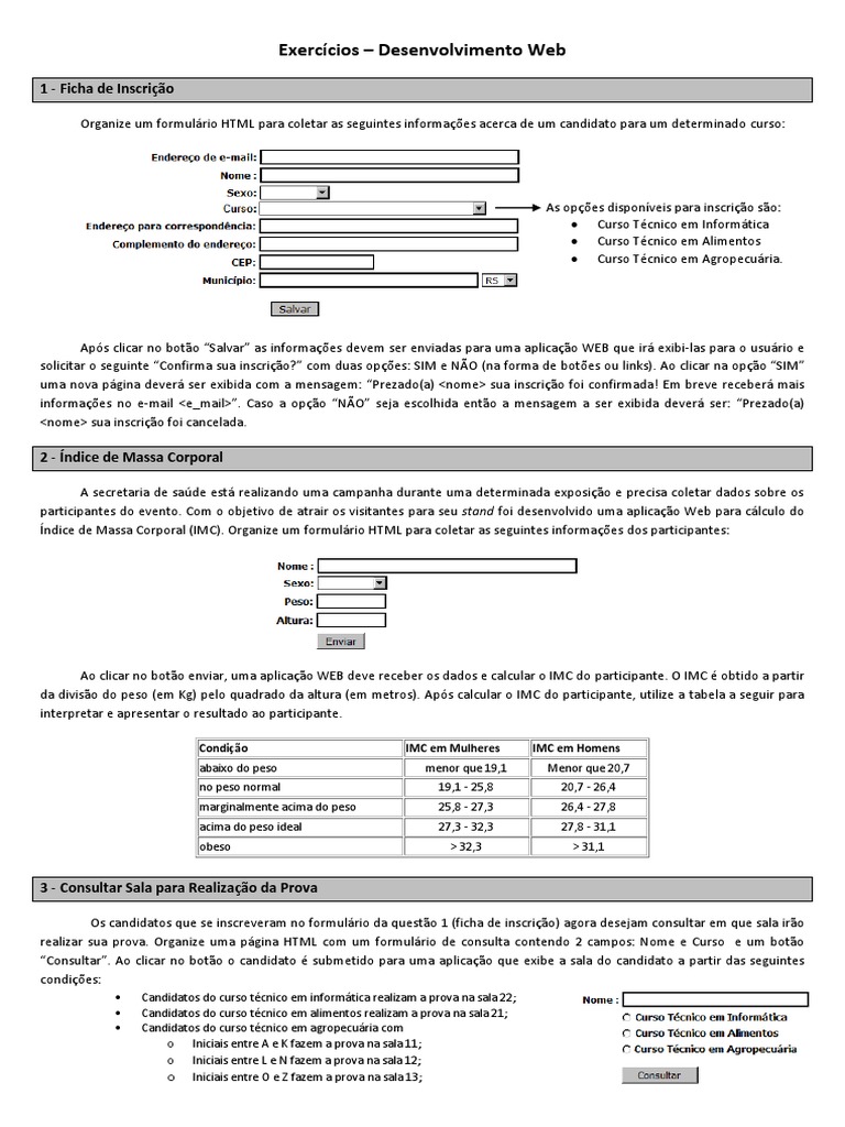 Exercicios Formularios PHP PDF | PDF | Índice de massa corporal | Aplicativo da Web