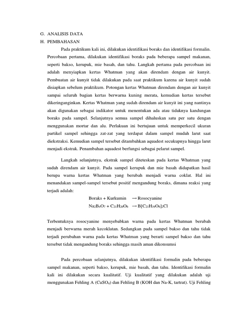 Identifikasi Boraks Dan Formalin | PDF | Sains & Matematika
