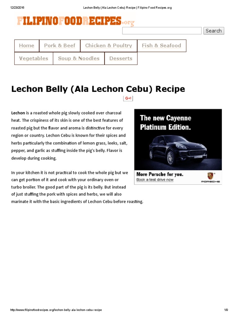 Lechon Belly (Ala Lechon Cebu) Recipe - Filipino Food Recipes | PDF ...