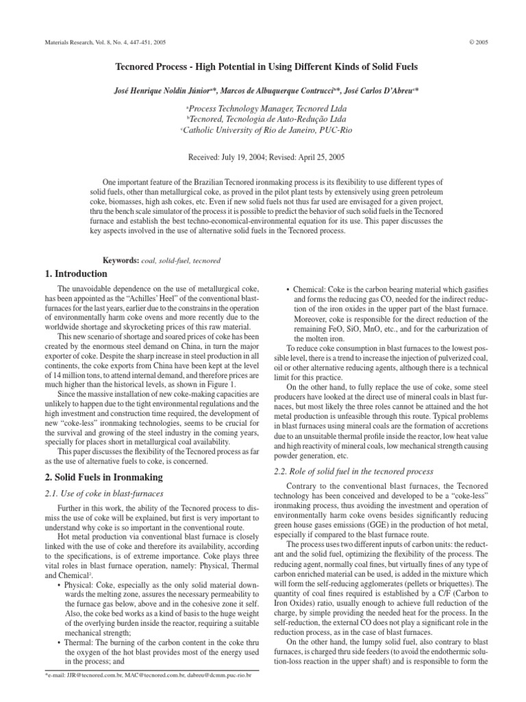 Tecnored Process - High Potential in Using Different Kinds of Solid ...