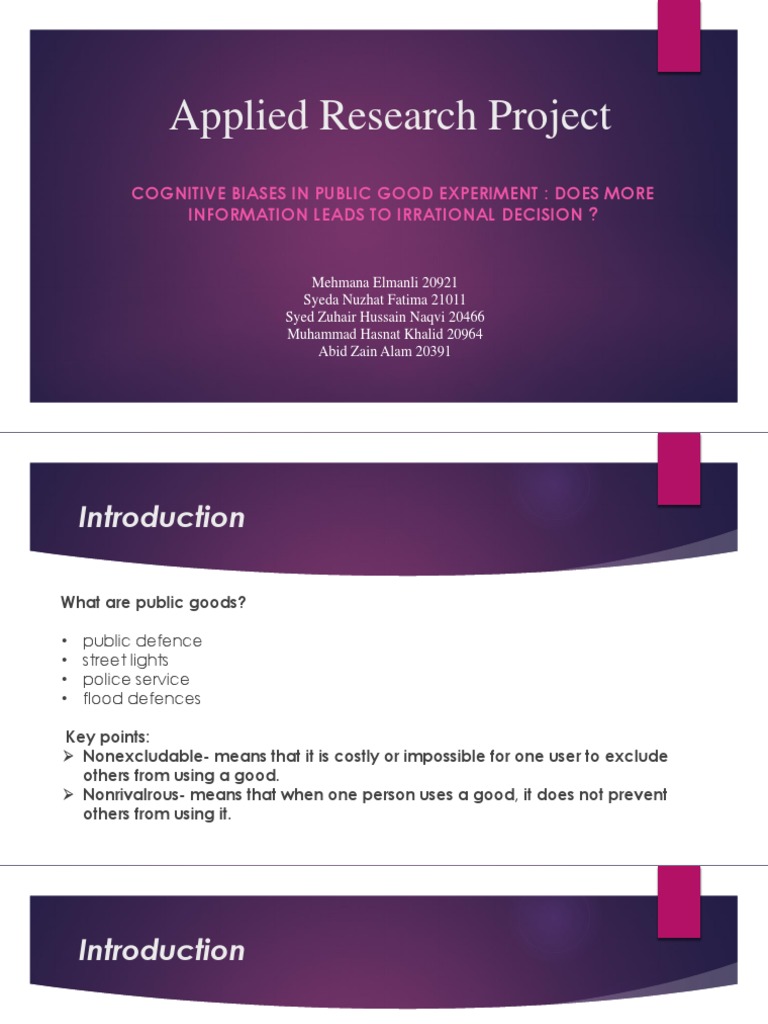 Applied Research Project Presentation | PDF | Public Good | Experiment