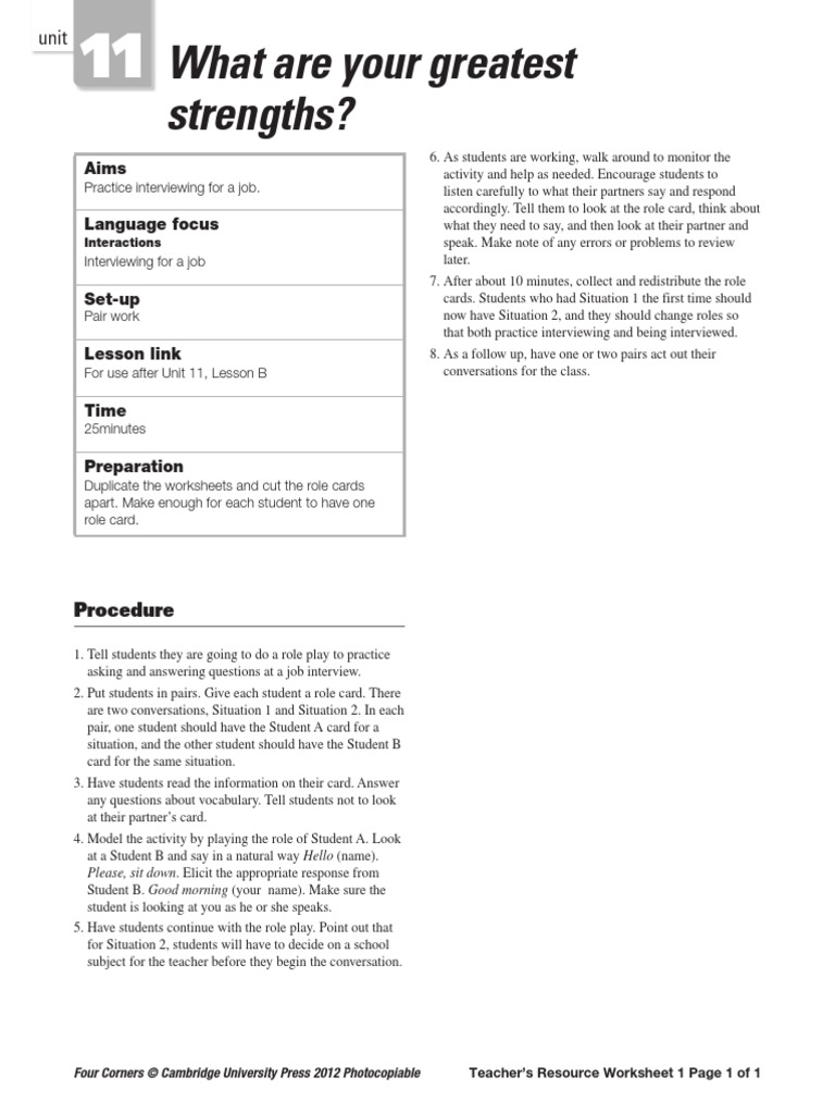 Four Corners Level4 Unit11 Interviewing For A Job | PDF | Cognition ...