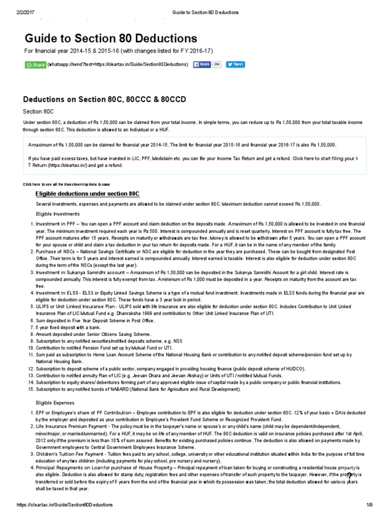 Guide To Section 80 Deductions PDF | PDF | Tax Deduction | Annuity (American)