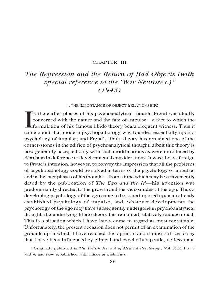 Fairbairn The Repression and The Return of The Bad Objects | PDF | Id ...