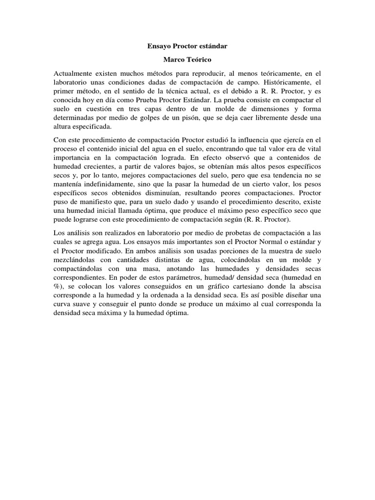 Proctor Estandar | PDF | Suelo | Densidad