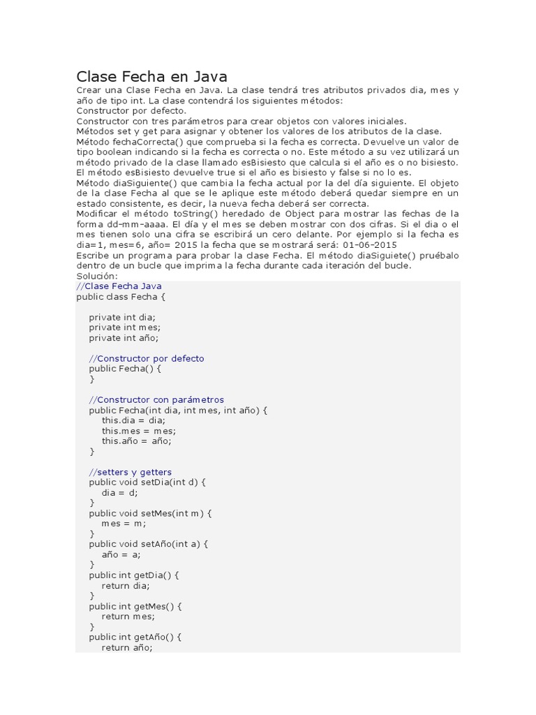 Clase Fecha en Java | PDF | Java (lenguaje de programación) | Constructor (Programación ...