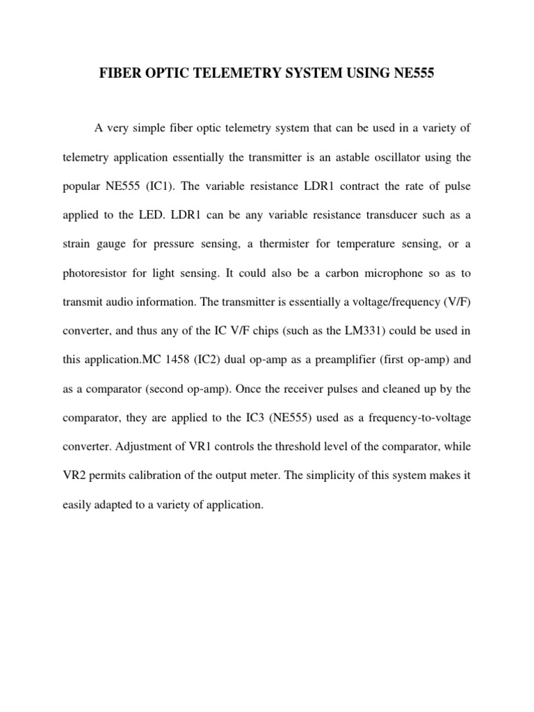 Fiber Optic Telemetry System Using Ne555 | PDF | Analog To Digital ...