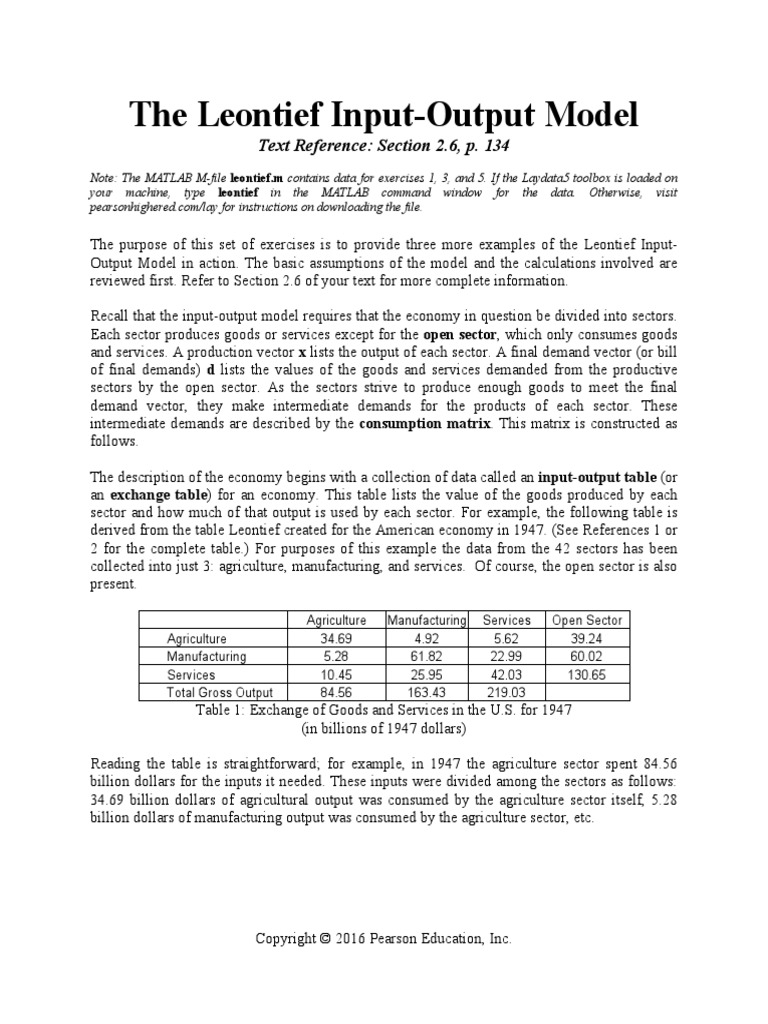 The Leontief Input-Output Model: Text Reference: Section 2.6, P. 134 | PDF | Input–Output Model ...
