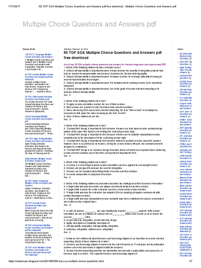 50 TOP SOA Multiple Choice Questions and Answers PDF Free Download ...