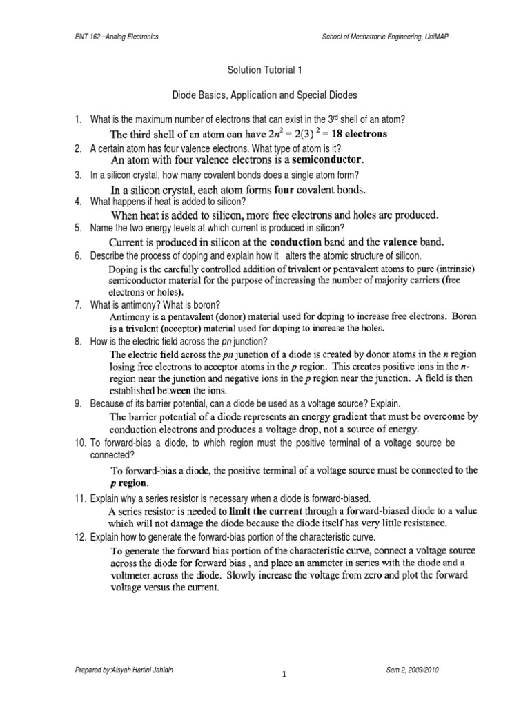 Solution Tutorial 1 Ent162 (Extra Notes) | PDF | Rectifier | Diode