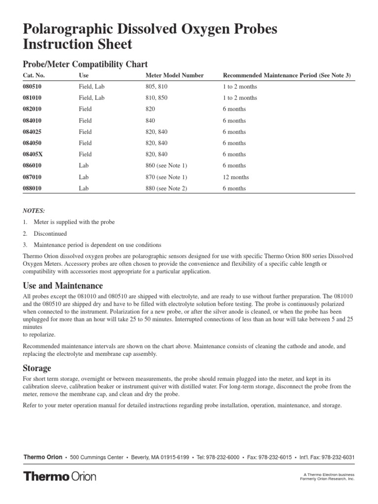 Polarographic Dissolved Oxygen Probes Instruction Sheet: Probe/Meter ...