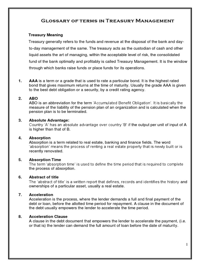 Glossary of Terms in Treasury Management | PDF | Bonds (Finance) | Banks